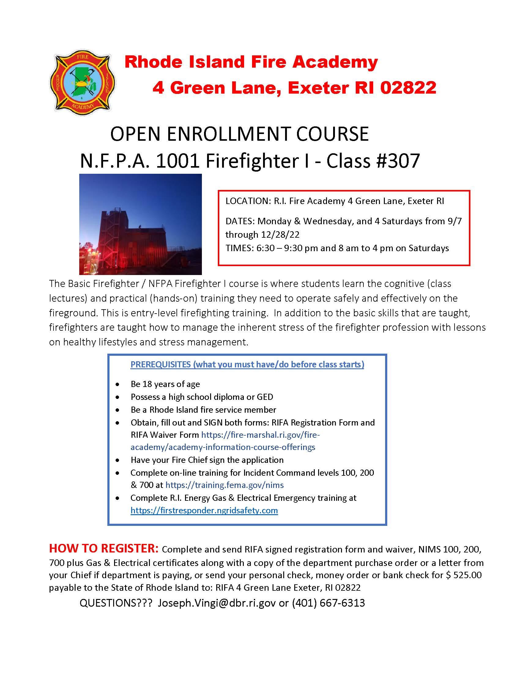 NFPA 1001 Firefighter I | Office of the State Fire Marshal